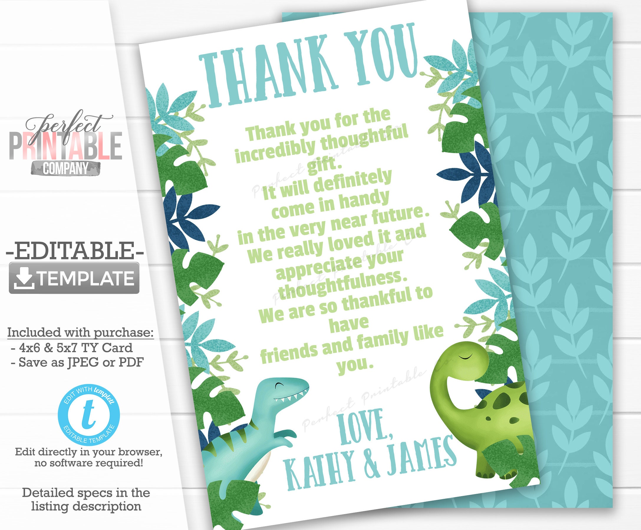 Dinosaur Thank You Card Dinosaur Thank You Note Dinosaur | Etsy