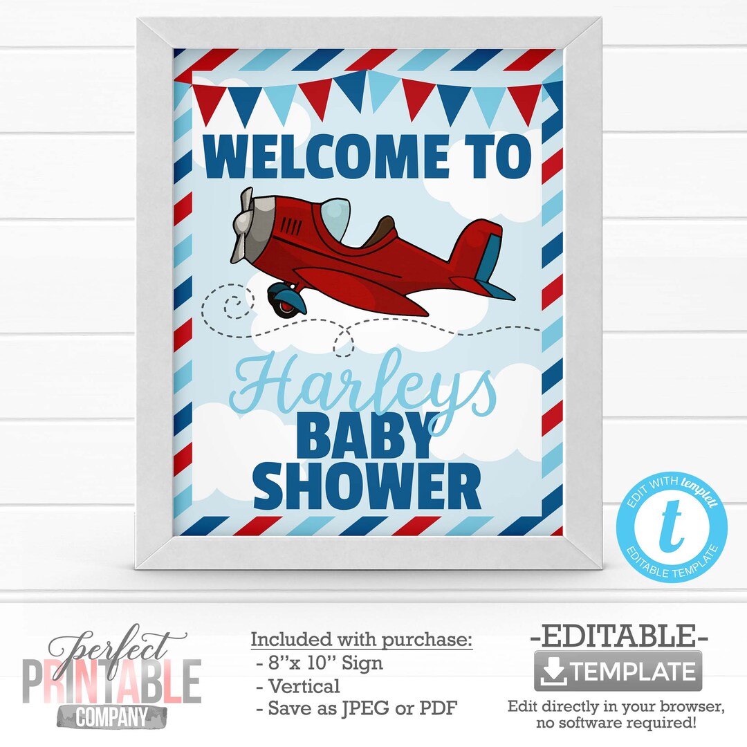 Vintage Airplane Welcome Sign, Airplane Baby Shower Sign, Plane Welcome ...