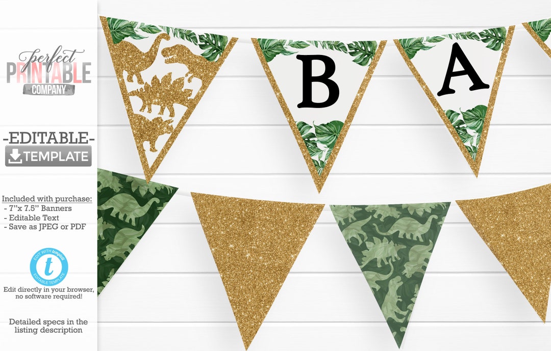 Dinosaur Baby Shower Banner, Dinosaur Birthday Banner, Tropical ...