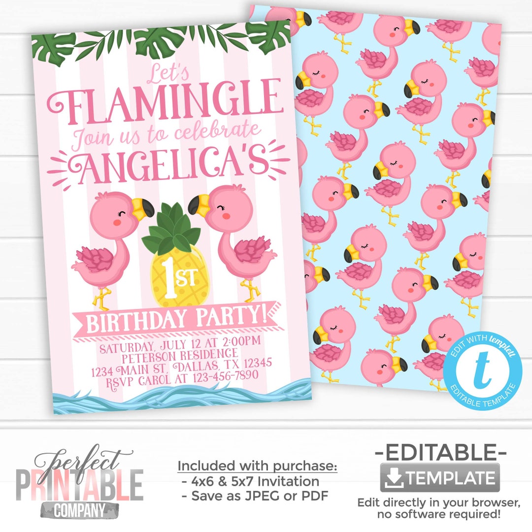 Flamingo Birthday Invitation, Flamingo Party Invitation, Flamingo ...