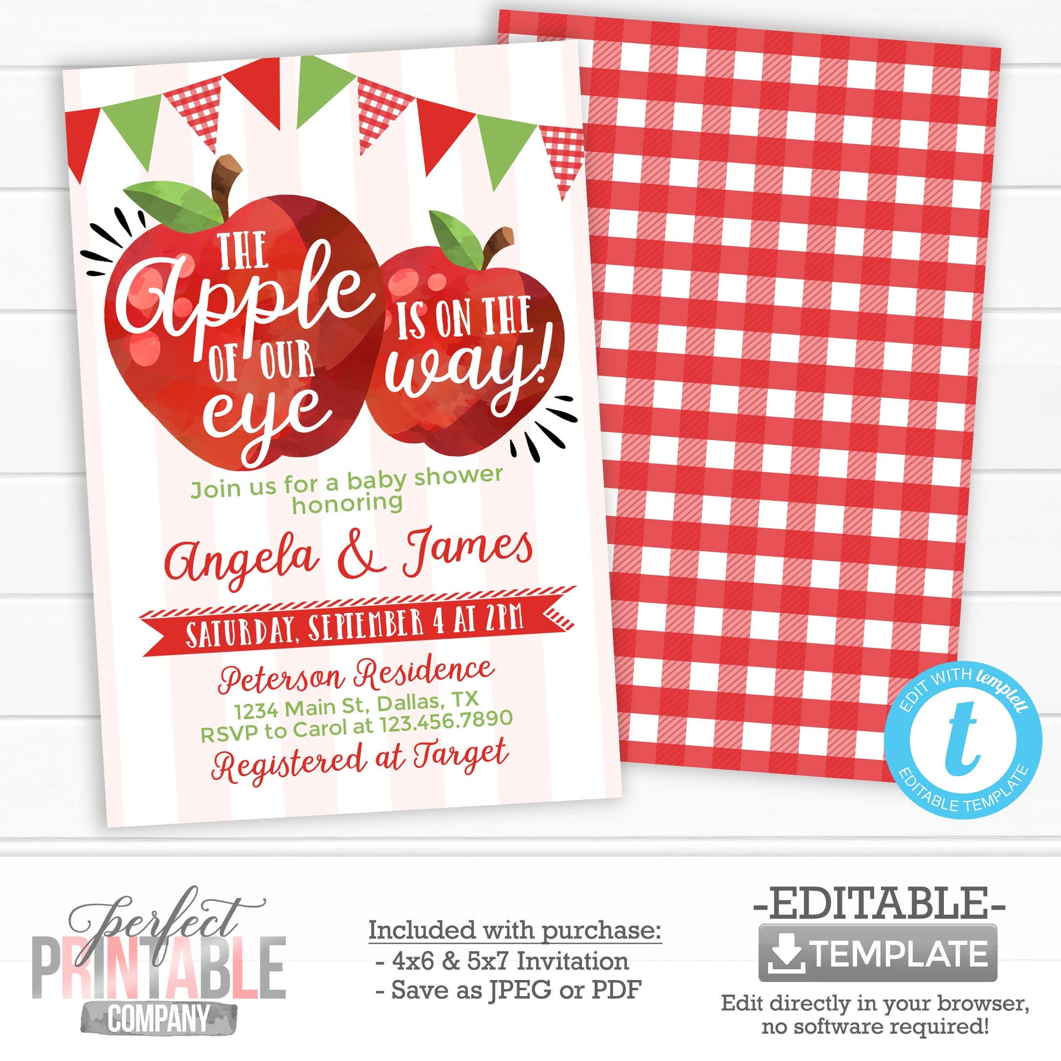 Apple Baby Shower Invitation, Fall Orchard Theme (digital Template) - Etsy