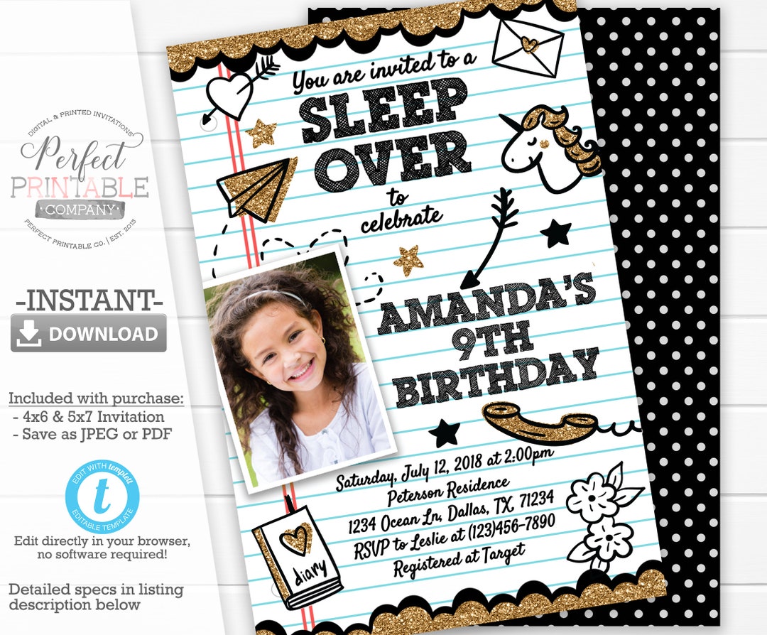 Sleepover Invitation, Slumber Party Invitation, Sleepover Birthday ...