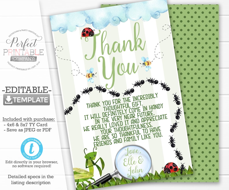 Insect Bug Thank You Card Insect Bug Thank You Note Insect | Etsy