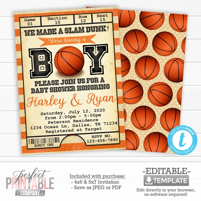 Basketball Baby Shower Invitation, Basketball Baby Shower Invite ...