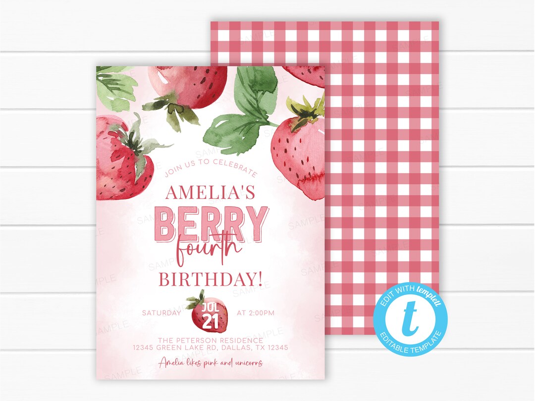 Strawberry Birthday Party Invitation - Farmers Market Invitation ...