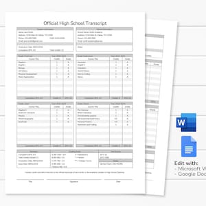 High School Transcript - Homeschool Transcript - Report Card - Fillable ...