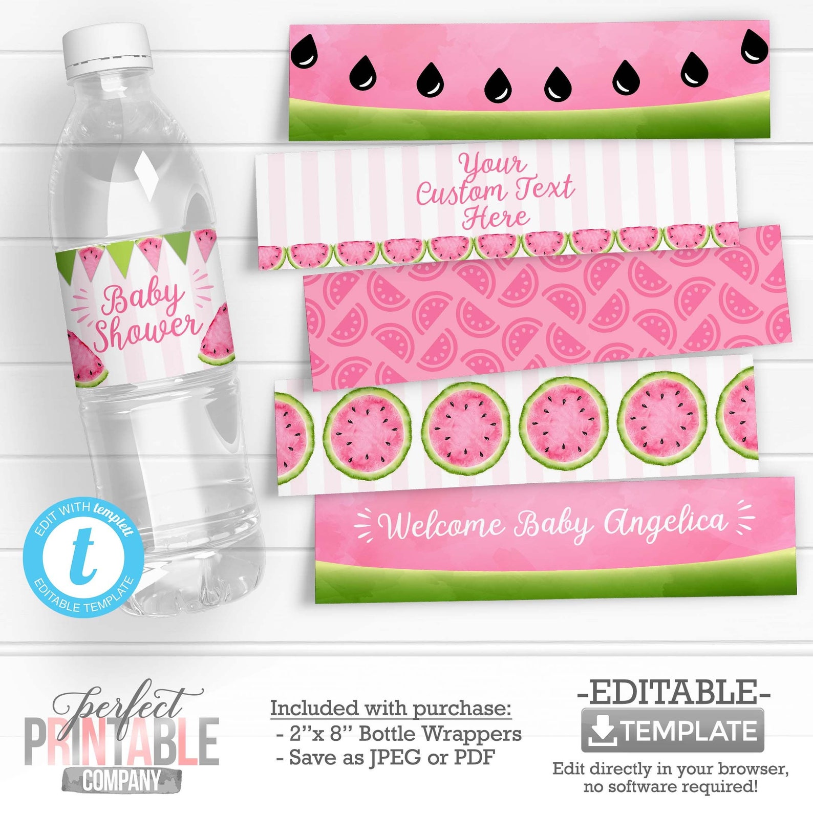 Watermelon Water Bottle Labels Watermelon Water Bottle - Etsy