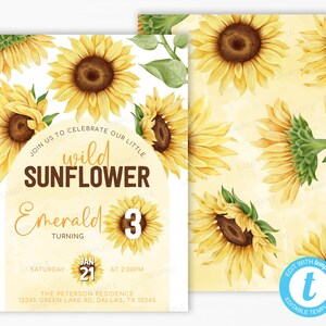 Cute Sunflower Birthday Party Invitation, Watercolor Sunflower Birthday ...