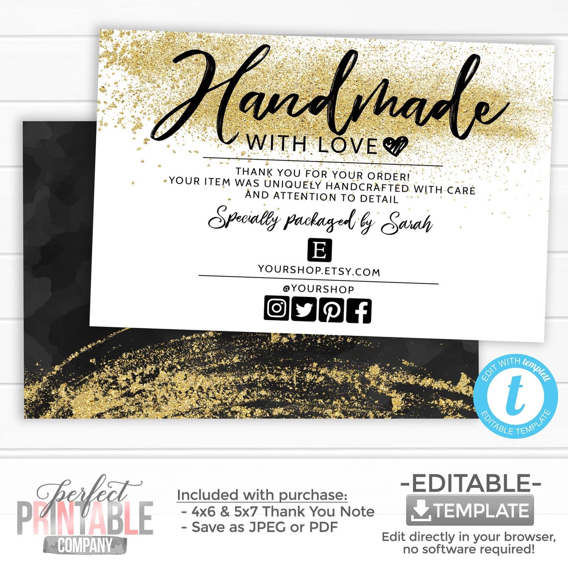 Handmade With Love Card Thank You for Your Order Package - Etsy