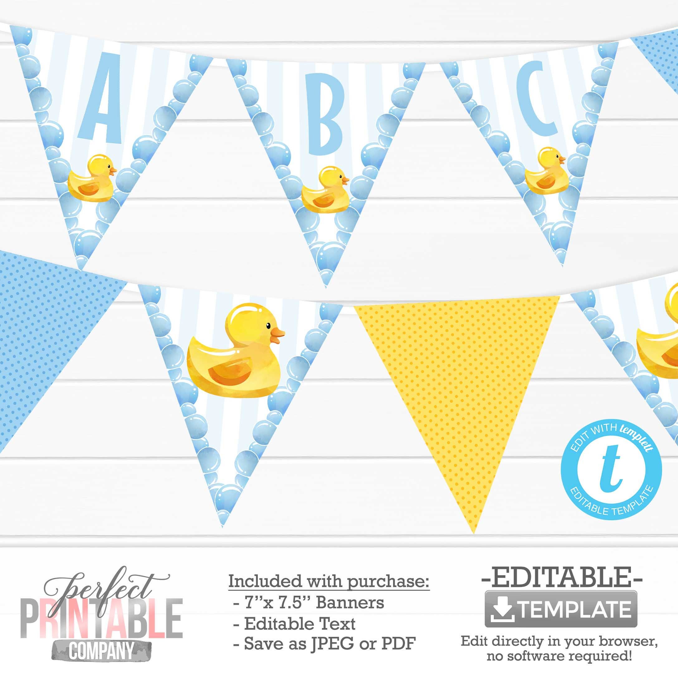 Rubber Duck Banner, Rubber Duck Triangle Banner, Happy Birthday Banner ...