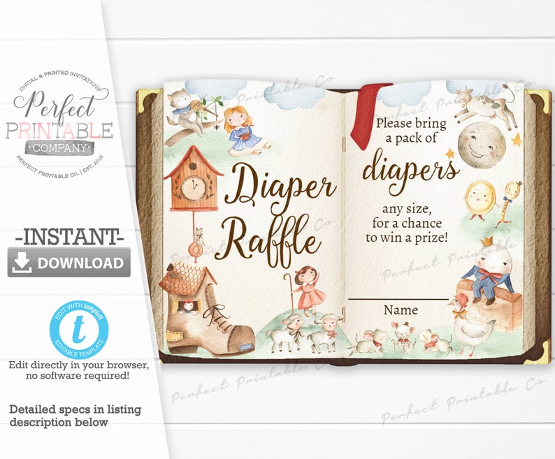 Nursery Rhyme Diaper Raffle Card Nursery Rhyme Diaper Raffle | Etsy