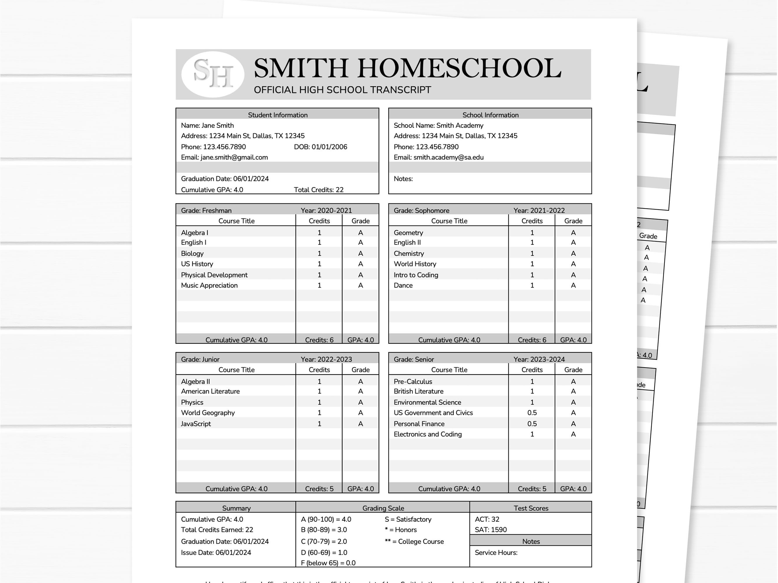 Ejemplo De Transcripción De La Escuela Secundaria Oficio De