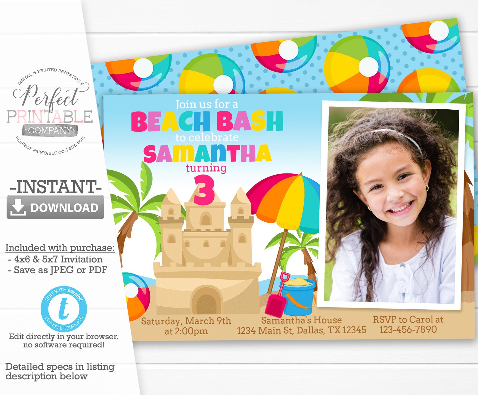 Sandcastle Birthday Invitation Sandcastle Invite Beach Bash | Etsy