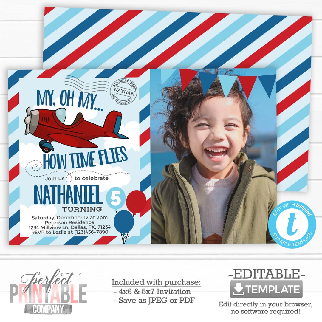 Vintage Airplane Birthday Invitation, Plane Birthday Invitation ...