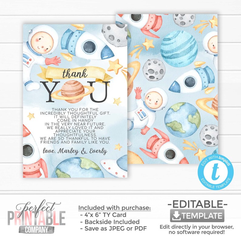 Outer Space Thank You Card Solar System Thank You Note - Etsy