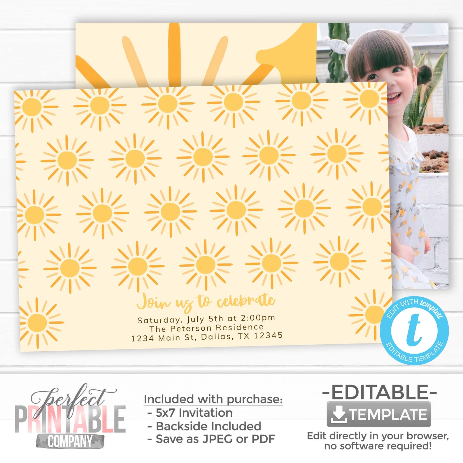 Our Little Sunshine Invitation Sun Birthday Party Invitation - Etsy
