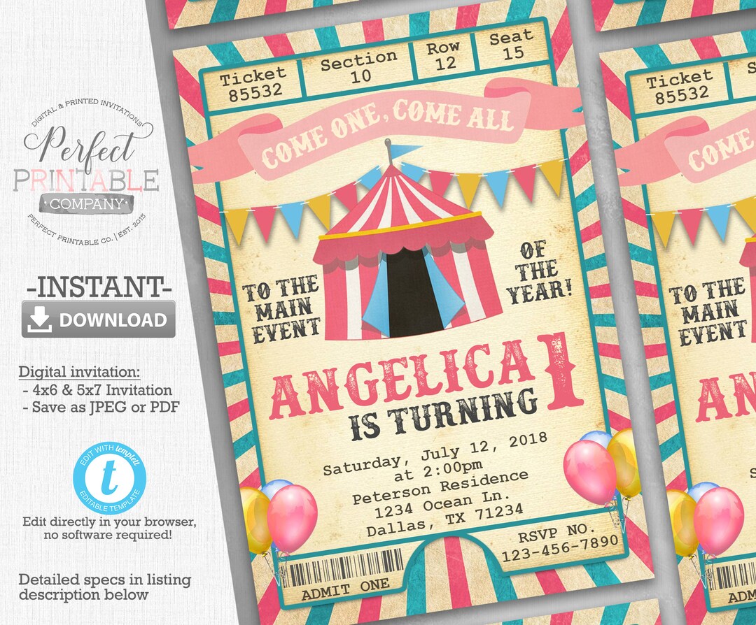 Carnival Birthday Invitation, Carnival Invite, Carnival Birthday Party ...