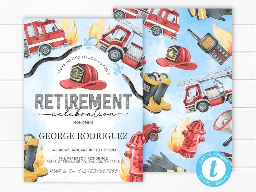 Fireman Retirement Party Invitation, Firefighter Retirement Celebration ...