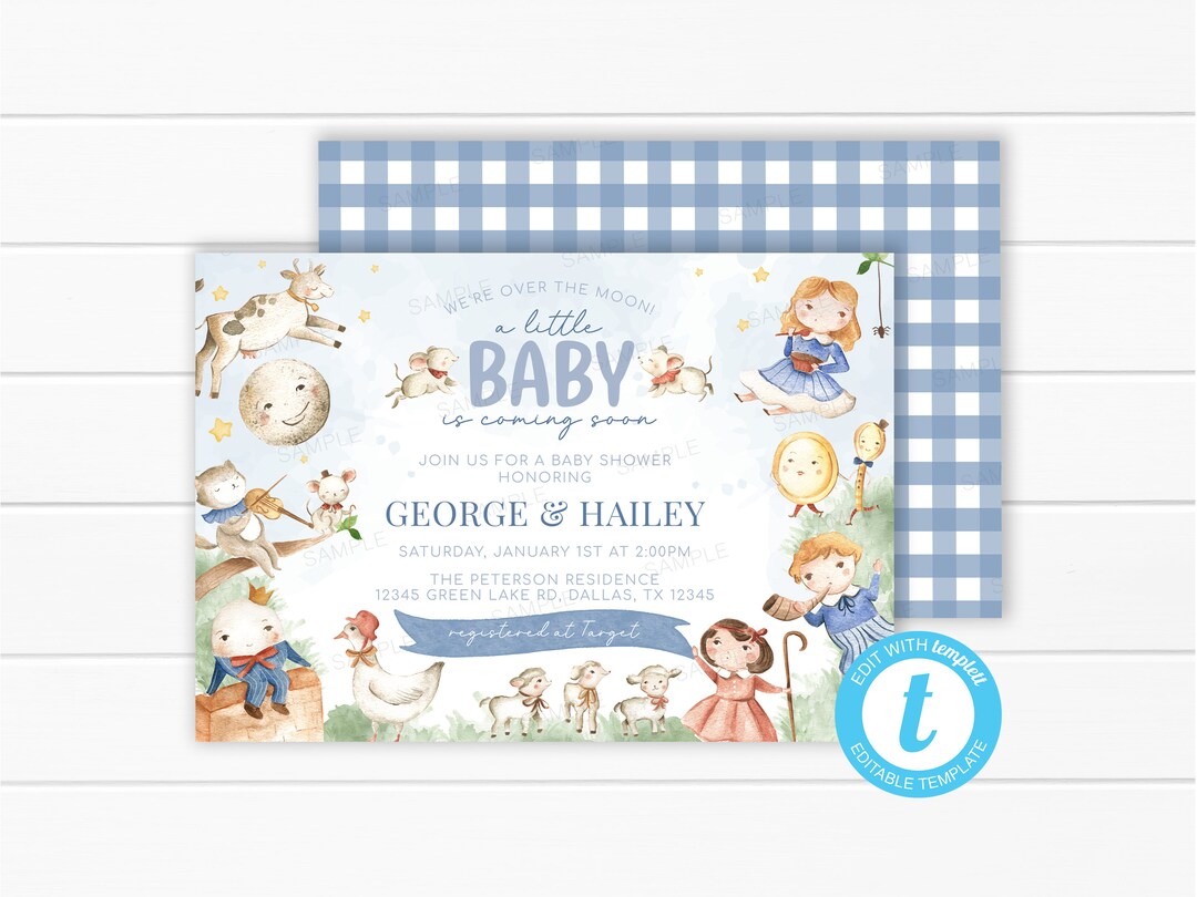 Nursery Rhyme Baby Shower Invitation - Mother Goose Invite - Fairytale ...