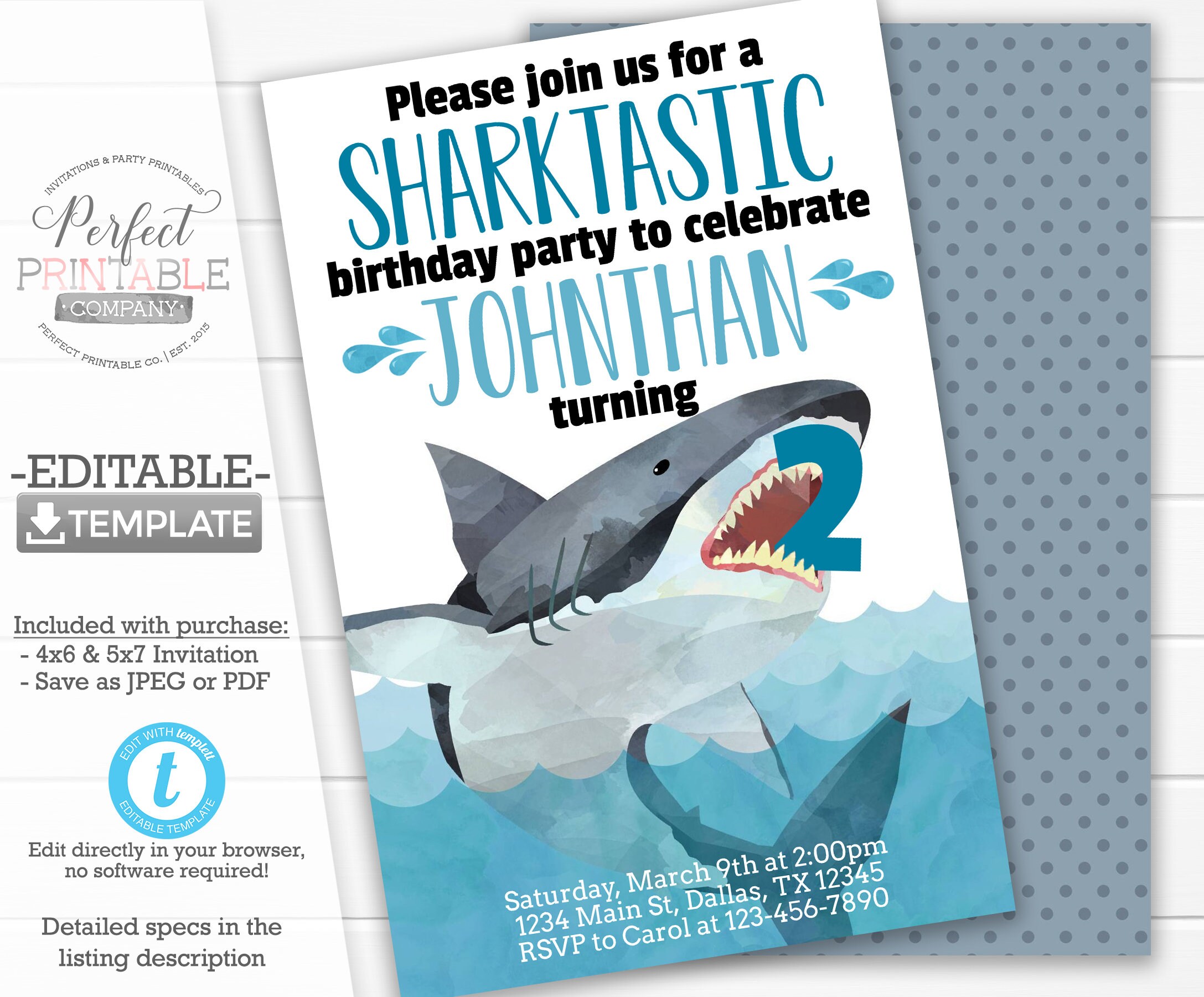 Shark Birthday Invitation Shark Invite Shark Birthday Party | Etsy