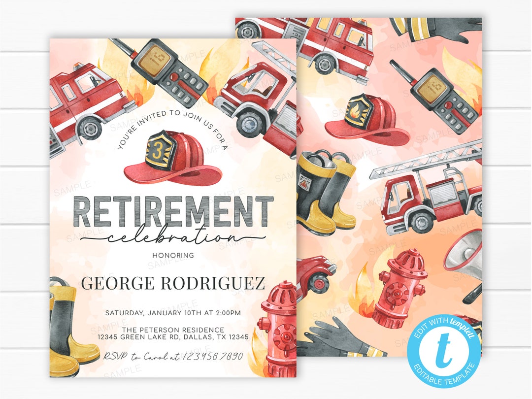 Fireman Retirement Party Invitation, Firefighter Retirement Celebration ...