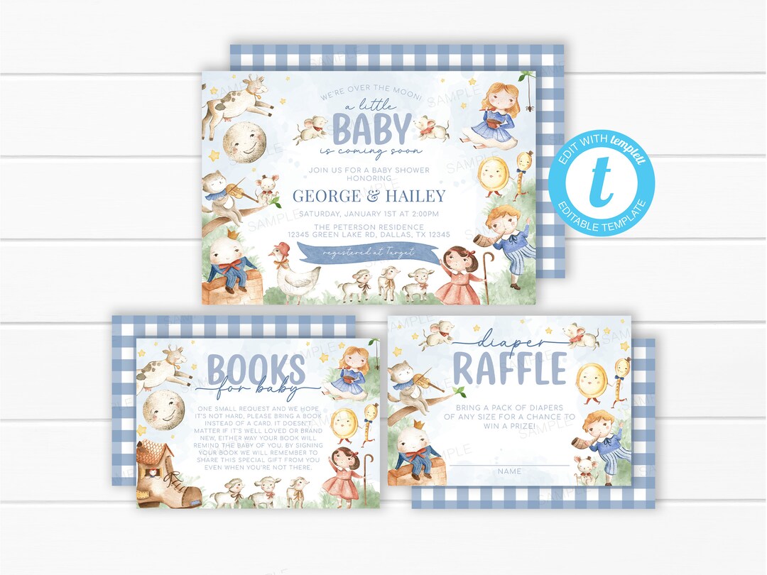 Nursery Rhyme Baby Shower Invitation Bundle - Mother Goose - Diaper ...