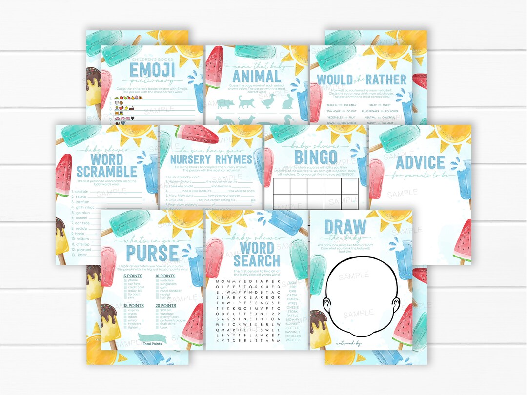 Popsicle Baby Shower Games - Summer Baby Shower Activity - Word Search ...