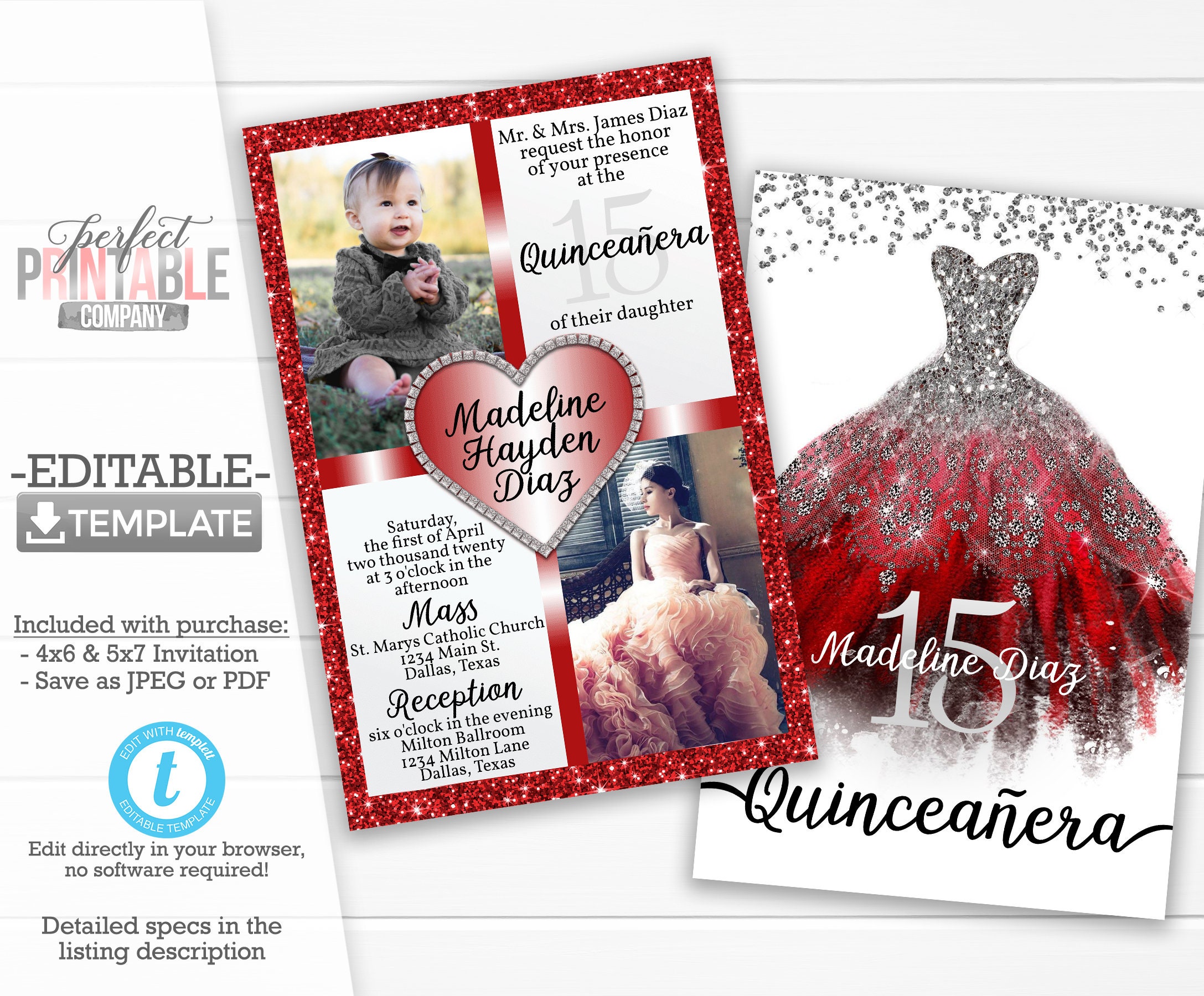 Ruby Red Quinceañera Invitation Quinceañera Invite Mis - Etsy