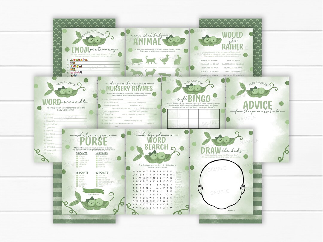 Two Peas in a Pod Baby Shower Games - Sweet Pea Twin Activity - Word ...