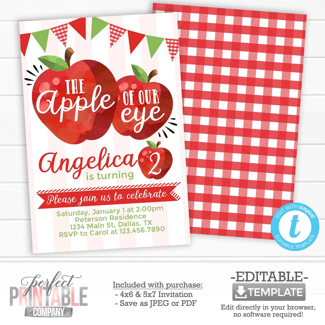 Apple Birthday Party Invitation, Gingham (digital Download) - Etsy