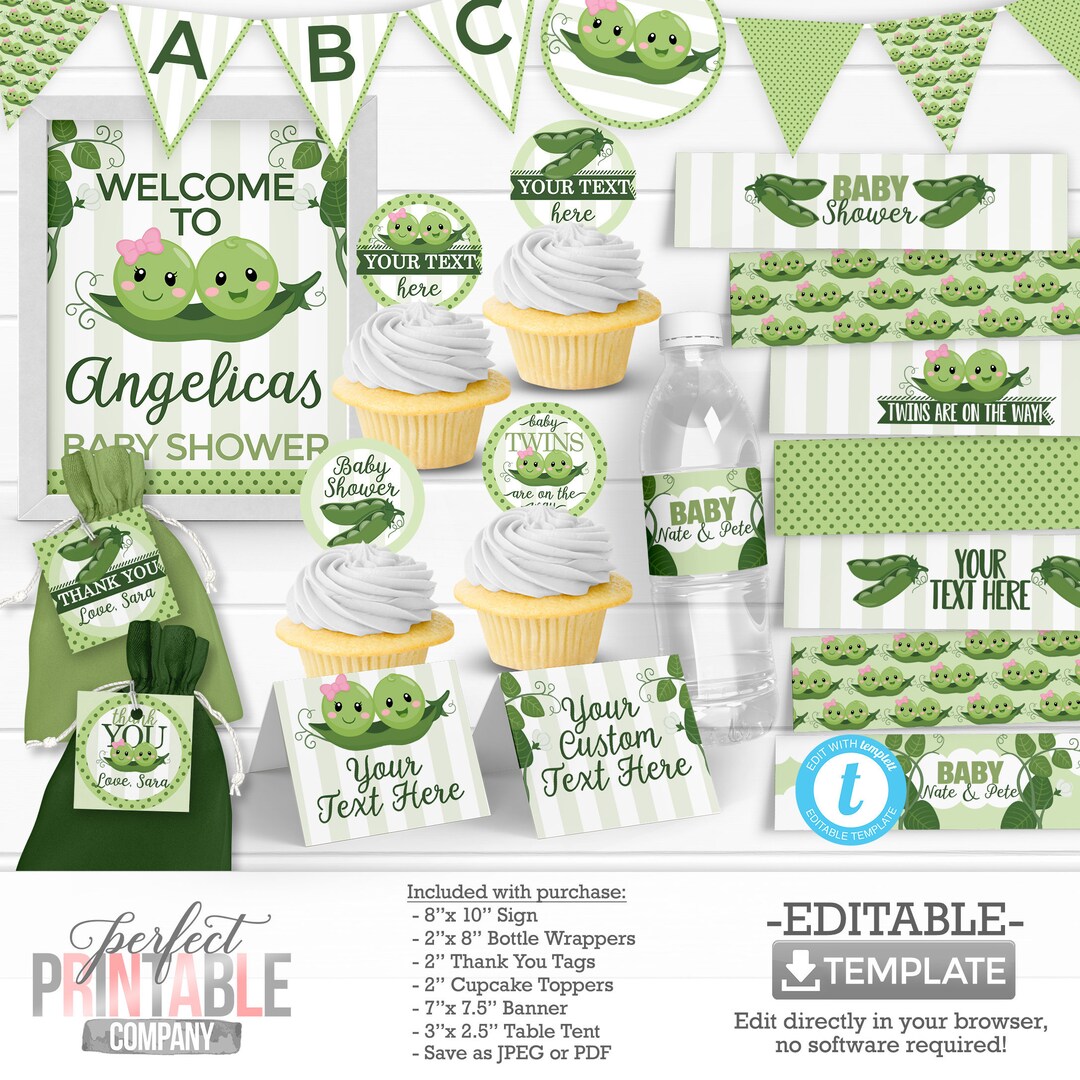Two Peas in a Pod Baby Shower Decorations, Sweet Pea Theme, Water ...