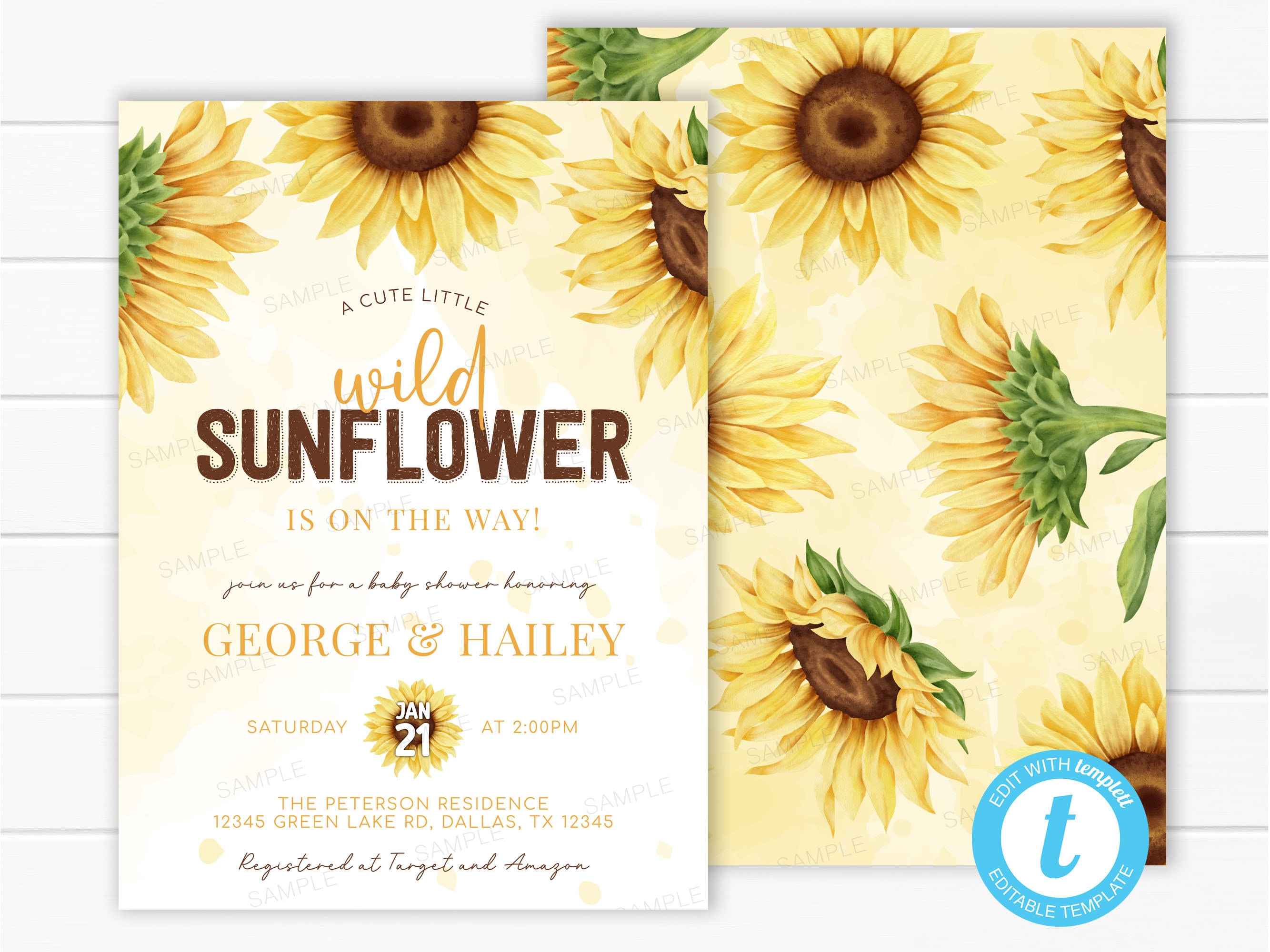 Sunflower Baby Shower Invitation, Sunflower Baby Sprinkle Invite, Cute ...