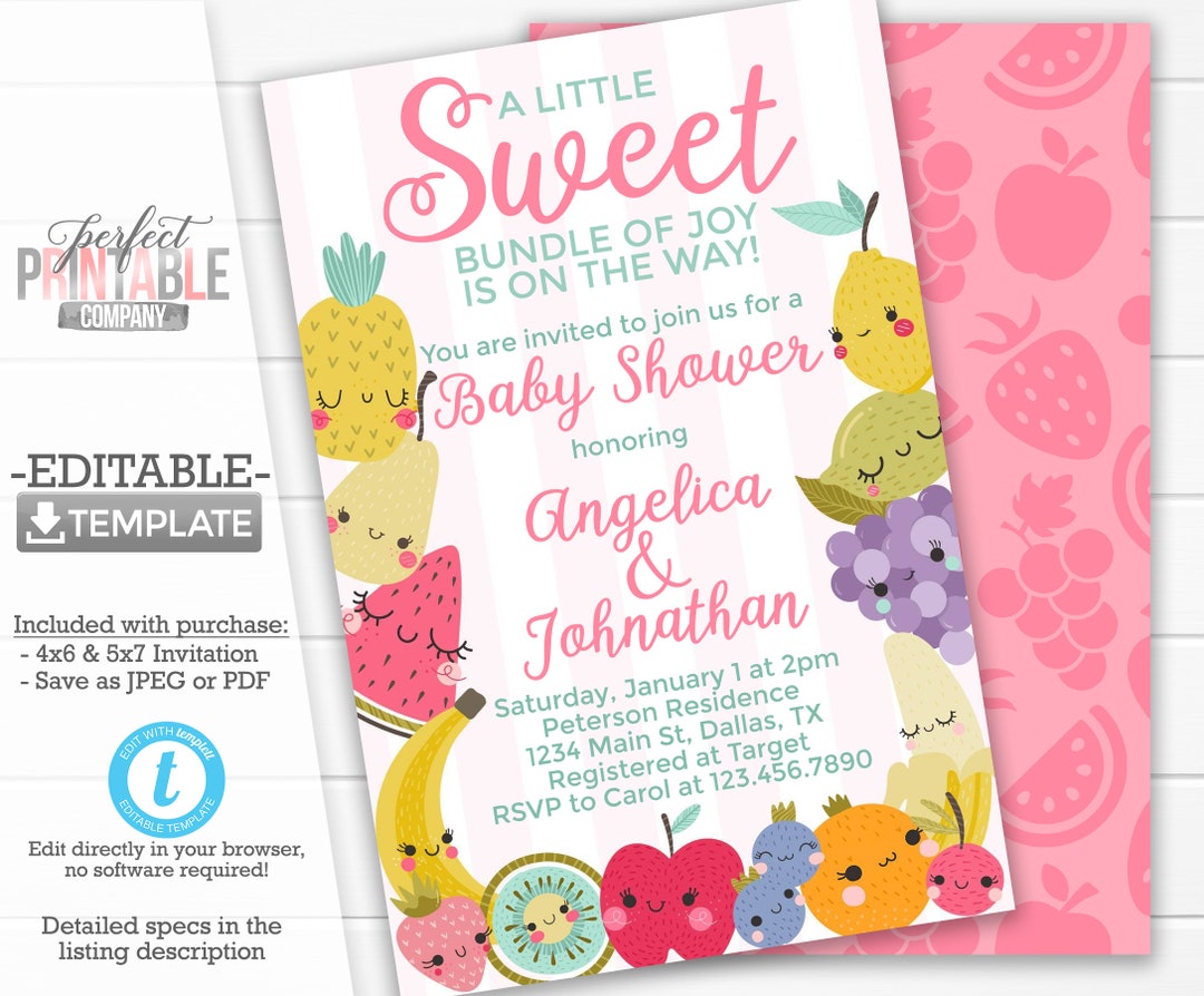 Fruit Baby Shower Invitation, Fruit Invite, Tutti Frutti Baby Shower ...