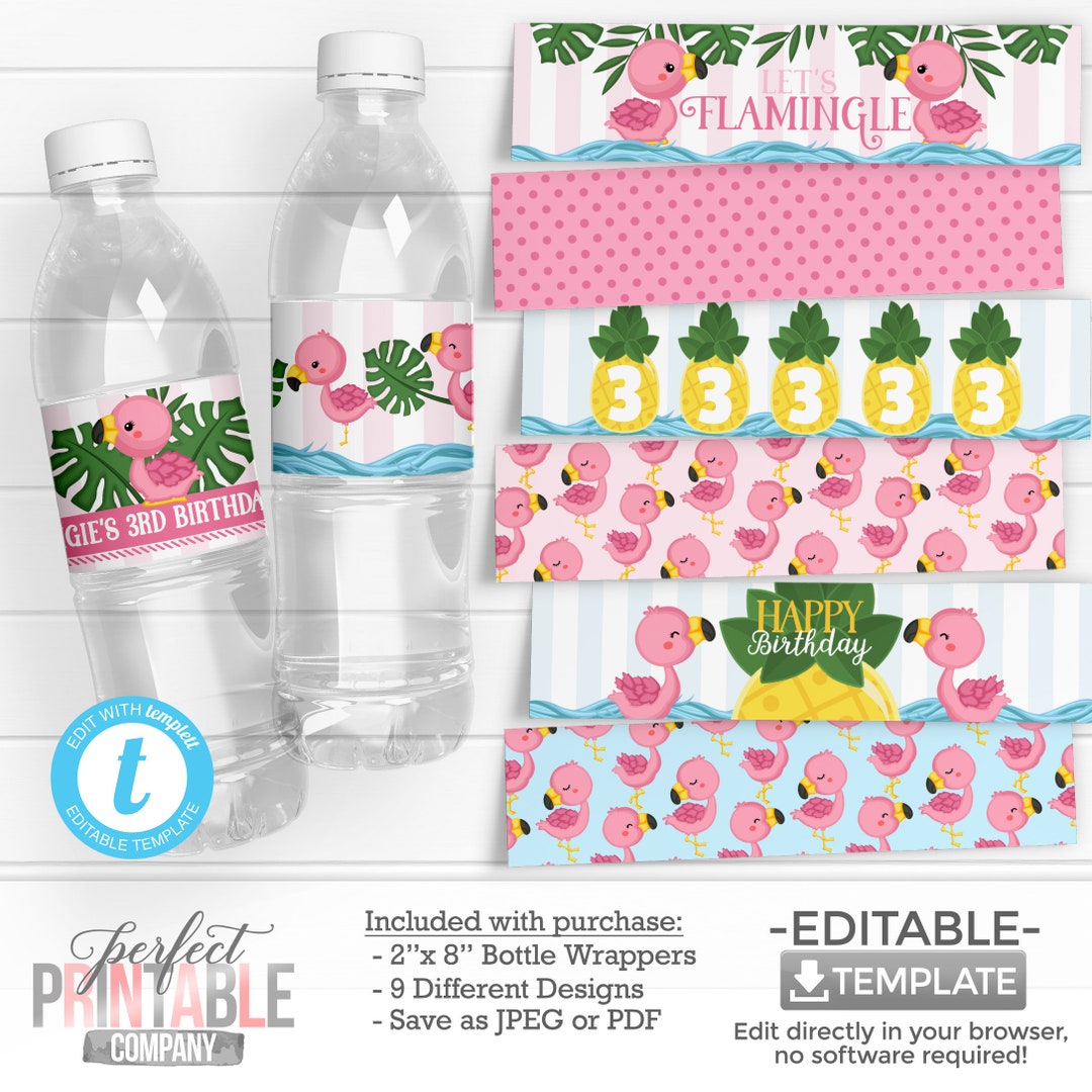 Flamingo Water Bottle Labels Flamingo Water Bottle Wrappers - Etsy