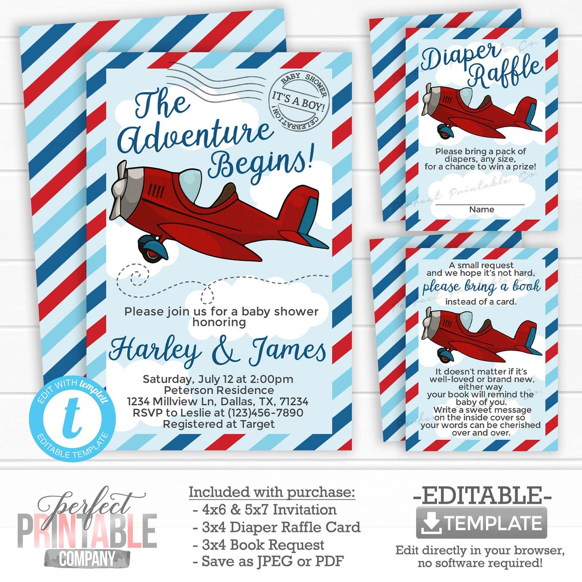 Vintage Airplane Baby Shower Invitation Aviation Baby Shower - Etsy