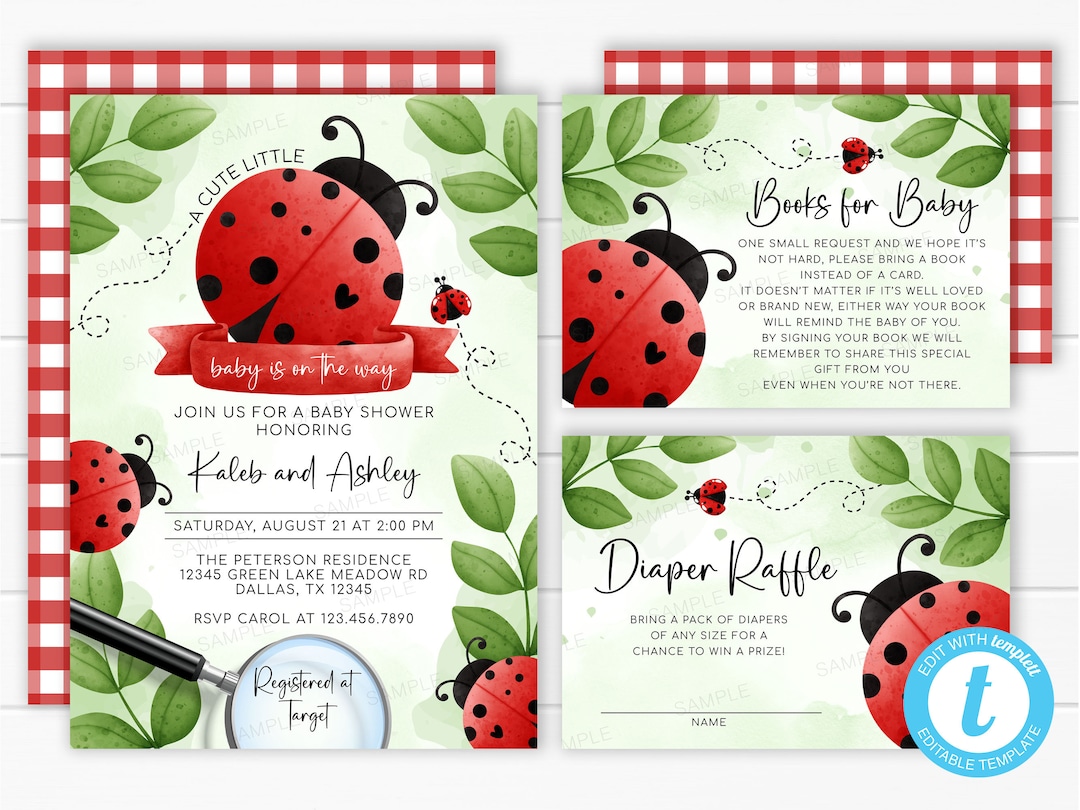 Ladybug Baby Shower Invitation Set, Ladybug Invite, Books for Baby ...