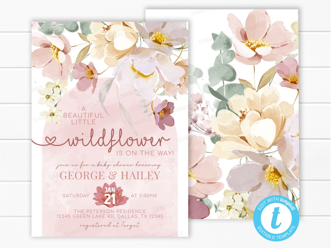 Beautiful Little Wildflower Baby Shower Invitation - Pink Blush ...