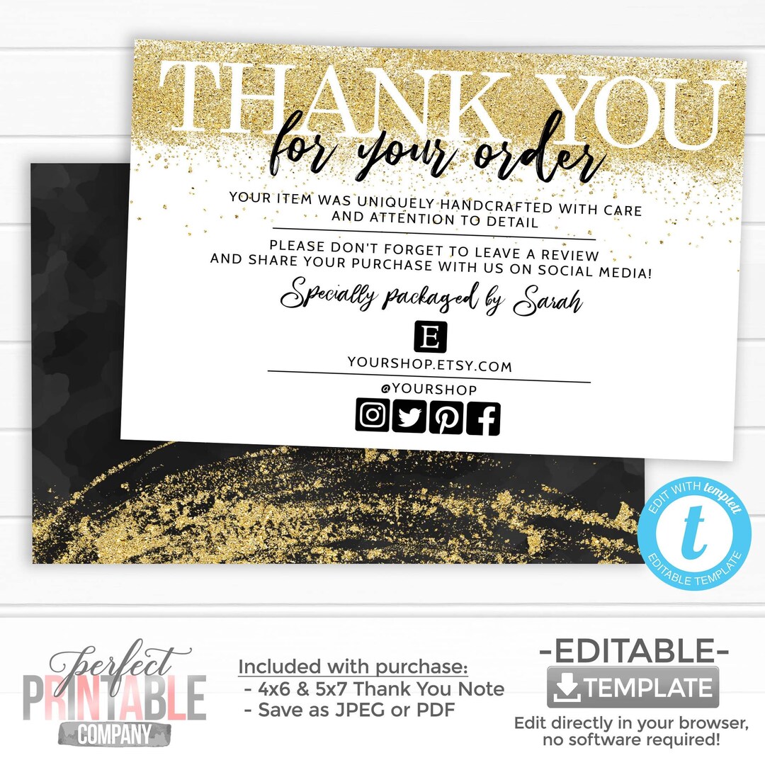 Thank You for Your Order Card, Thank You Package Insert, Small Business ...
