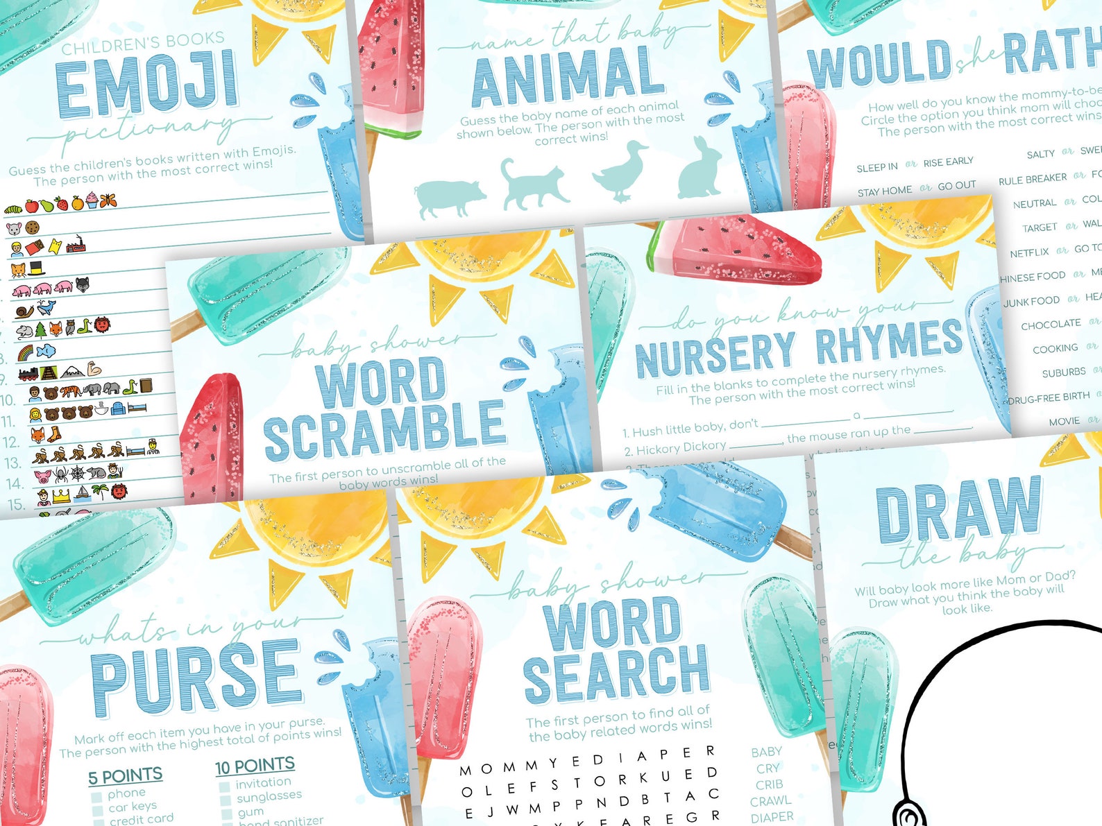 Popsicle Baby Shower Games - Summer Baby Shower Activity - Word Search ...