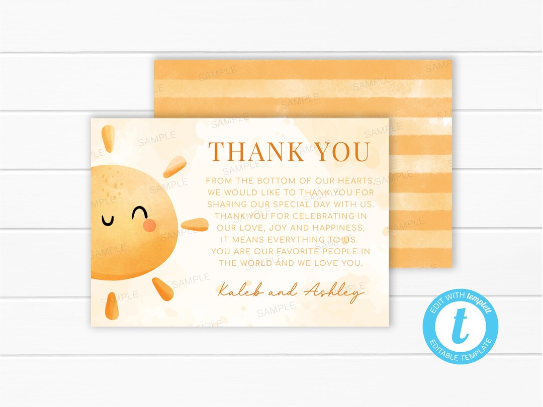 You Are My Sunshine Thank You Card | Sun Thank You Note | Thank You ...