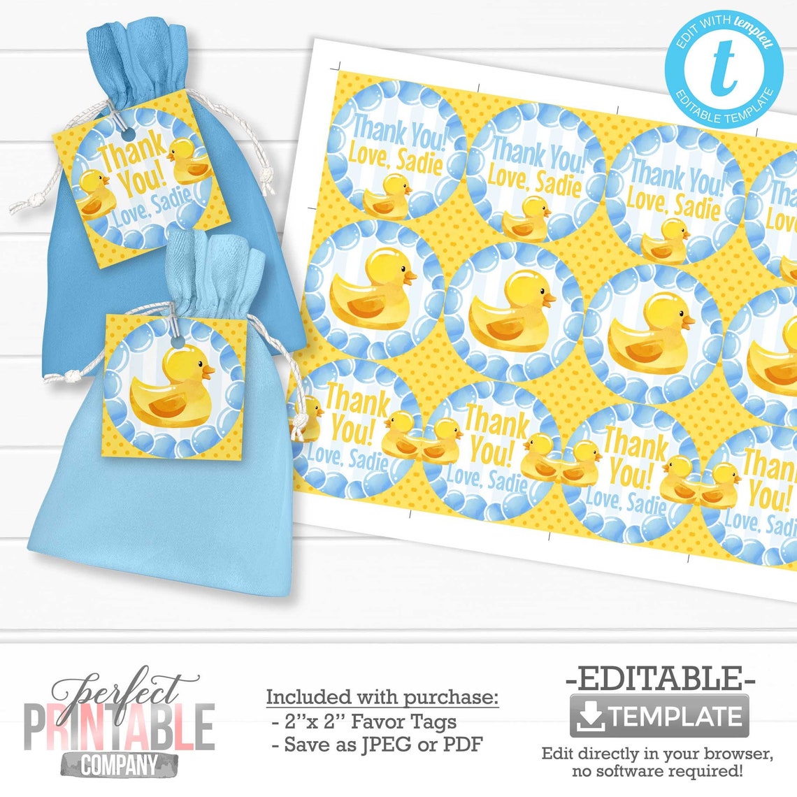 Rubber Duck Thank You Tags Rubber Duck Party Favors Rubber | Etsy