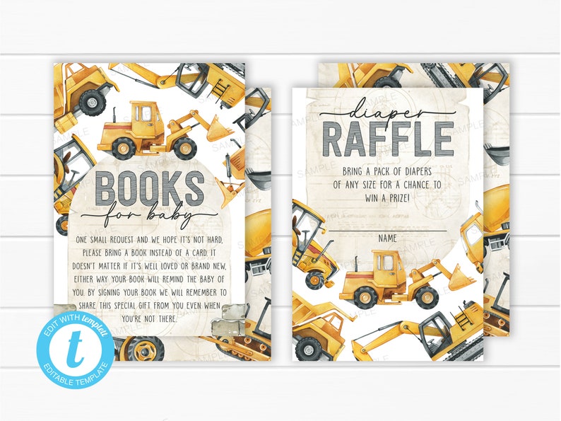 Construction Baby Shower Inserts Books for Baby Book - Etsy
