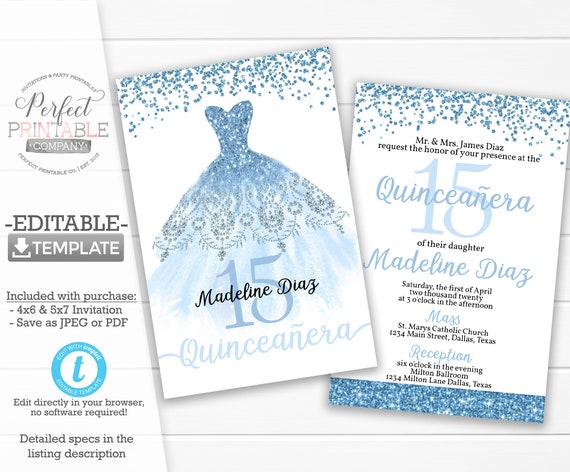Light Blue Quinceañera Invitation Quinceañera Invite - Etsy