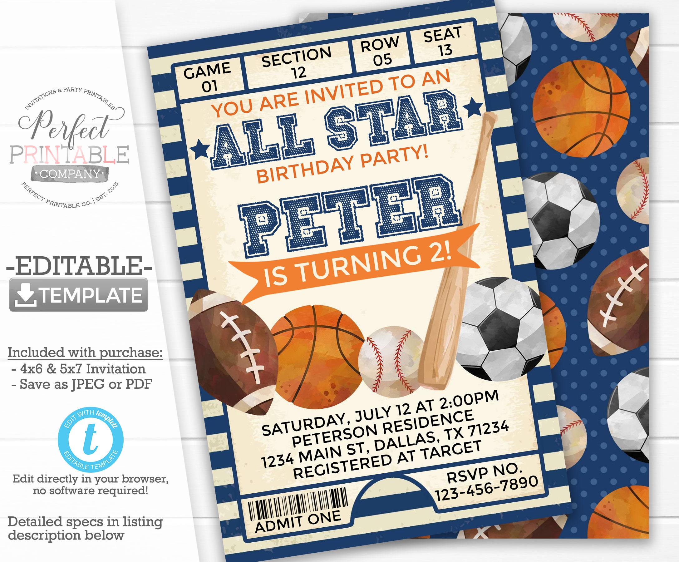 Sports Birthday Invitation All Star Birthday Invitation - Etsy