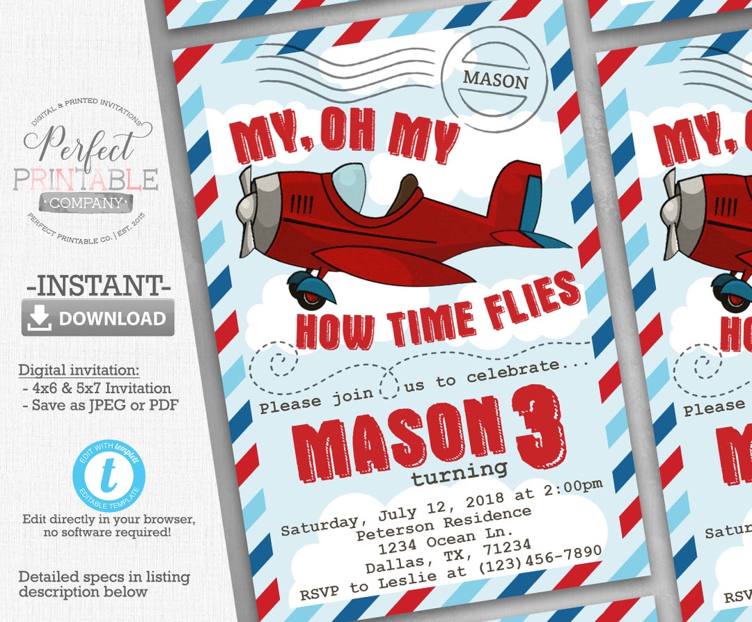 Airplane Birthday Party Invitation, Airplane Invitation, Airplane ...