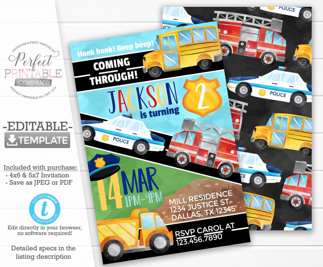 Transportation Birthday Party Invitation, Transportation Invite ...