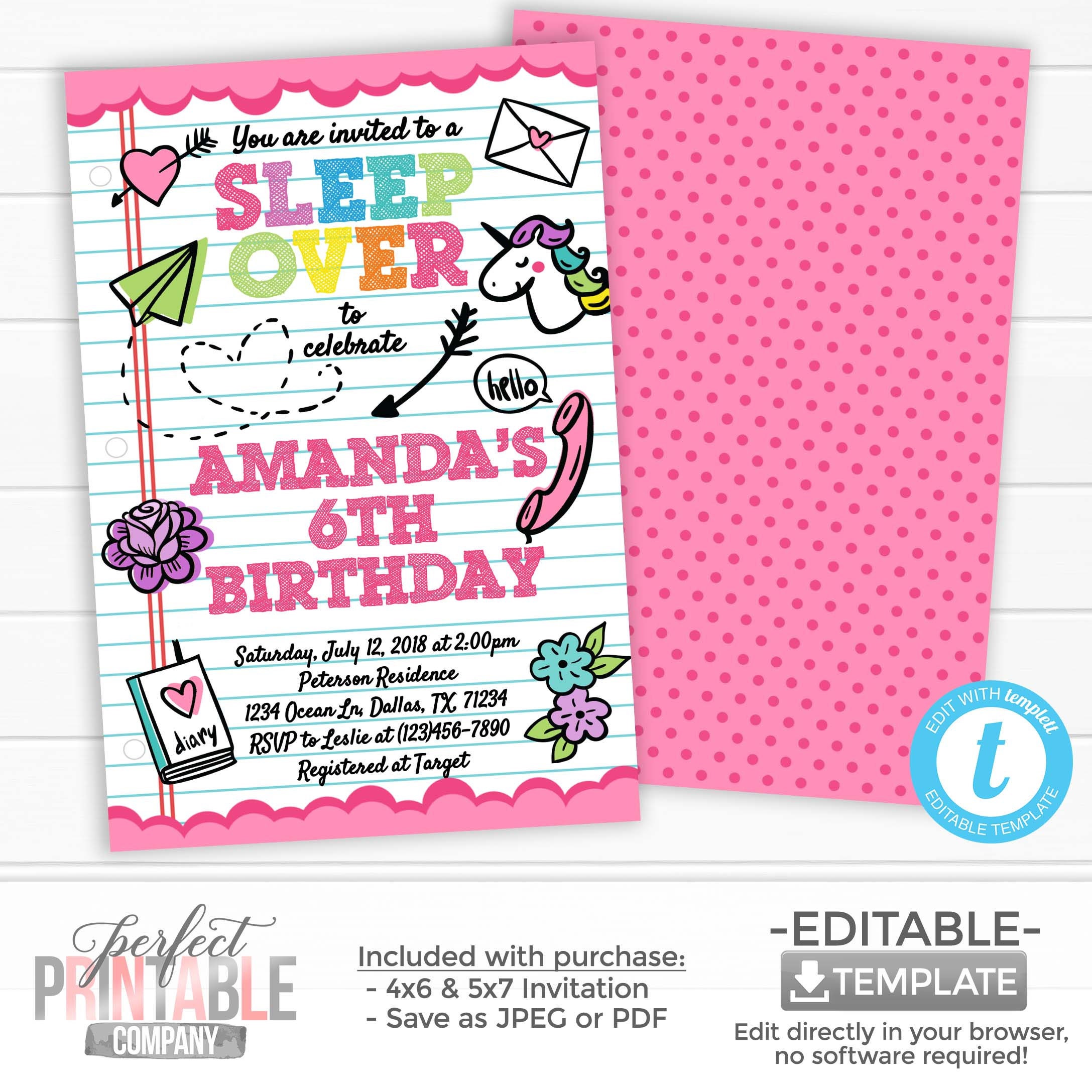 Sleepover Invitation Slumber Party Invitation Sleepover | Etsy