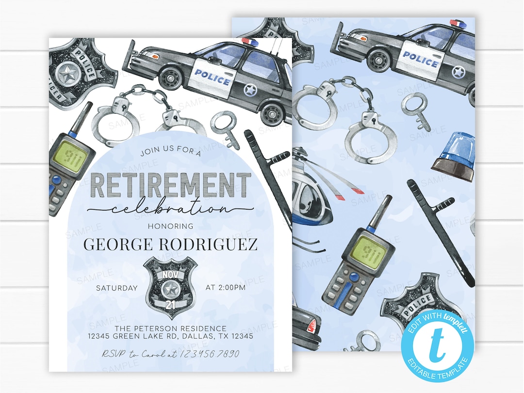 Policeman Retirement Party Invitation, Police Retirement Celebration ...