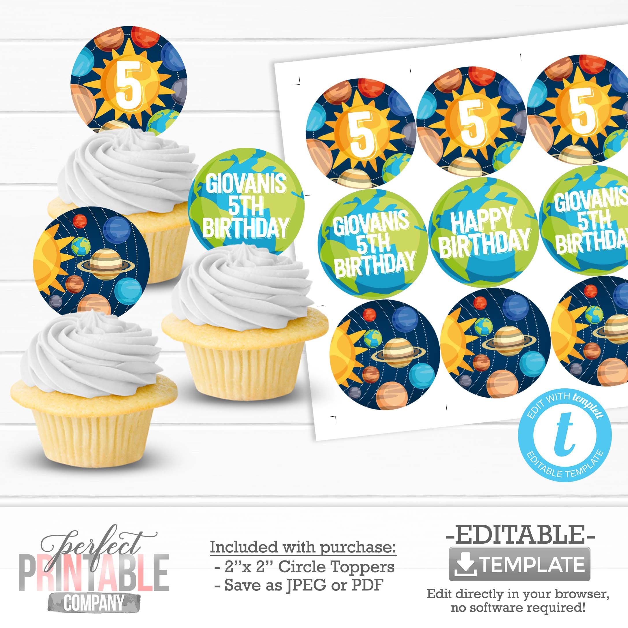 Outer Space Cupcake Toppers Planet Cupcake Toppers Solar | Etsy