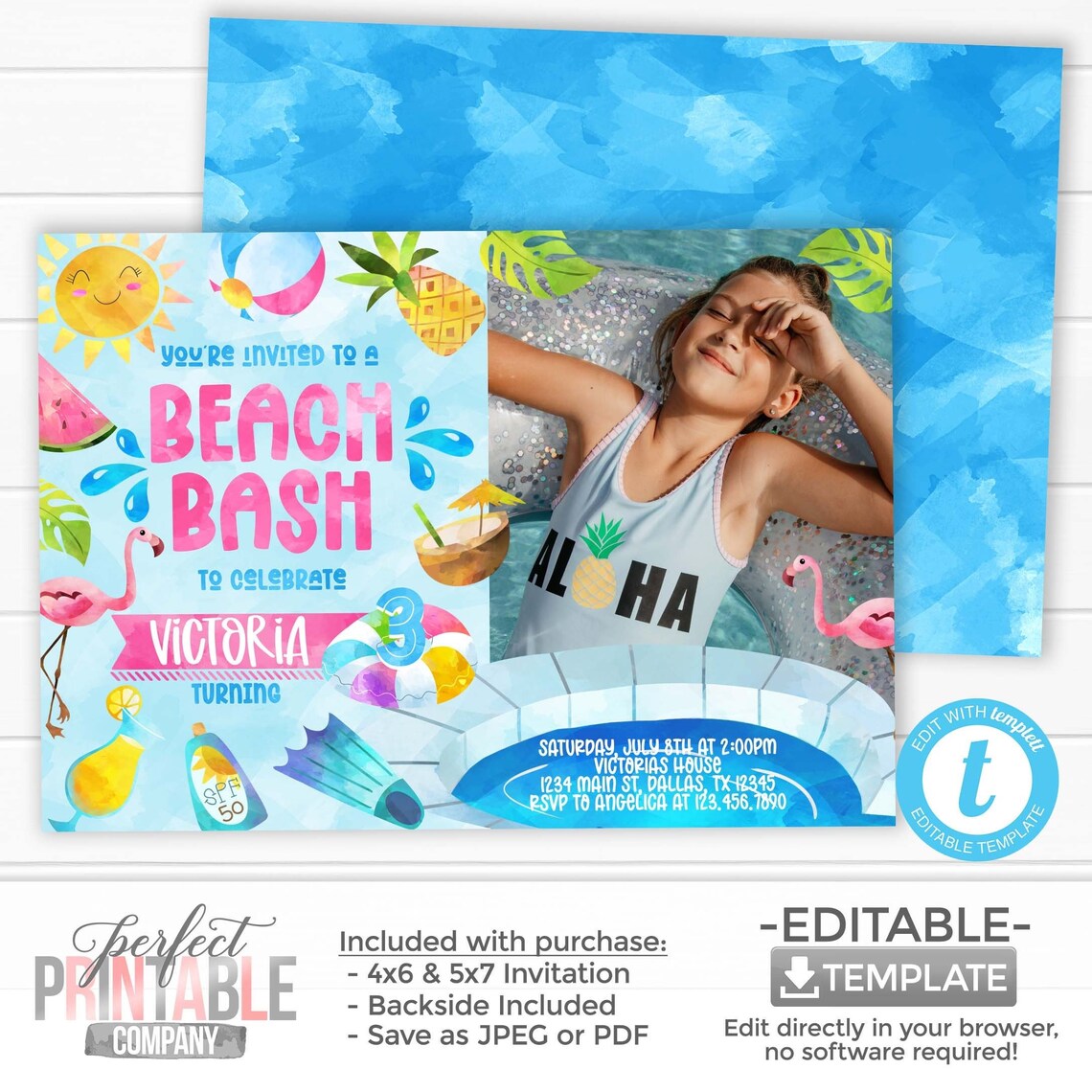 Beach Bash Party Invitation Summer Birthday Party Invitation - Etsy